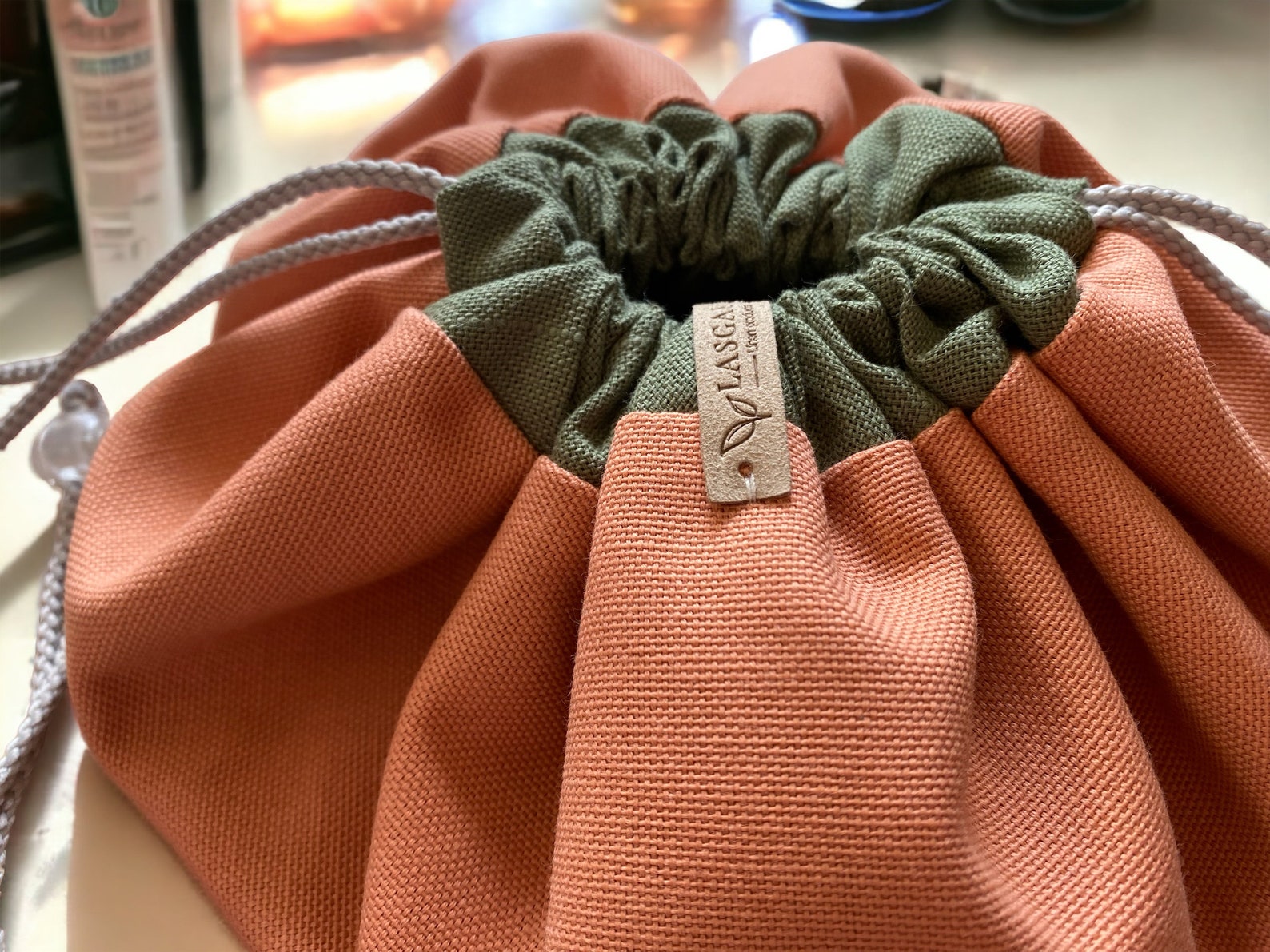 Green Drawstring Makeup Bag Toiletry Bag Cosmetic Travel Lay Flat Bag ...