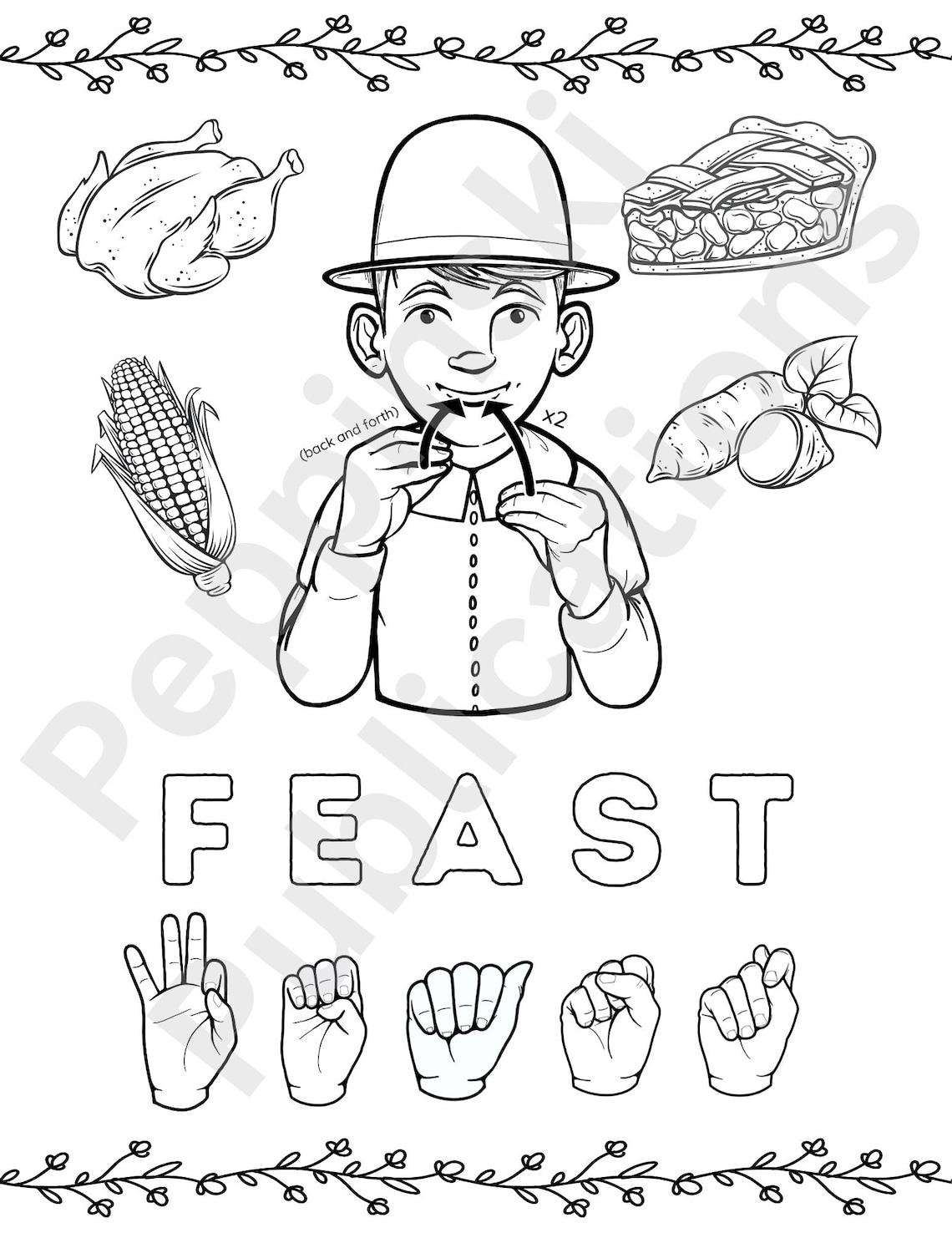 Thanksgiving American Sign Language Coloring Pages | Coloring for Kids ...