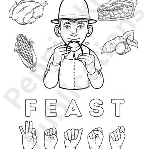 Thanksgiving American Sign Language Coloring Pages | Coloring for Kids ...