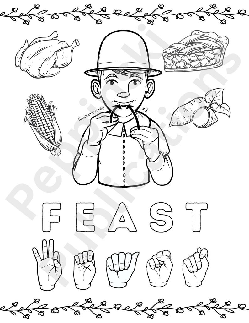 Thanksgiving American Sign Language Coloring Pages | Coloring for Kids ...
