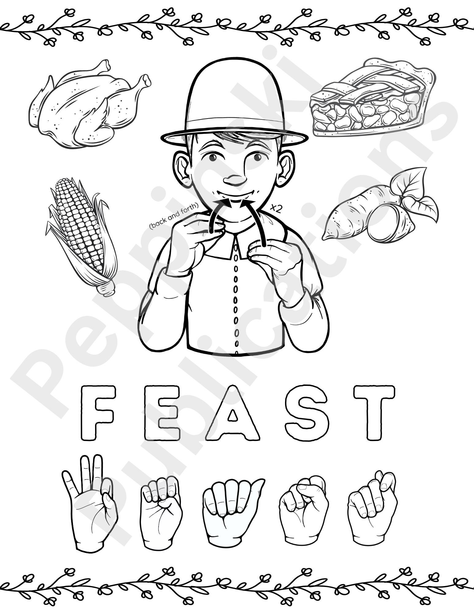 Thanksgiving American Sign Language Coloring Pages | Coloring for Kids ...
