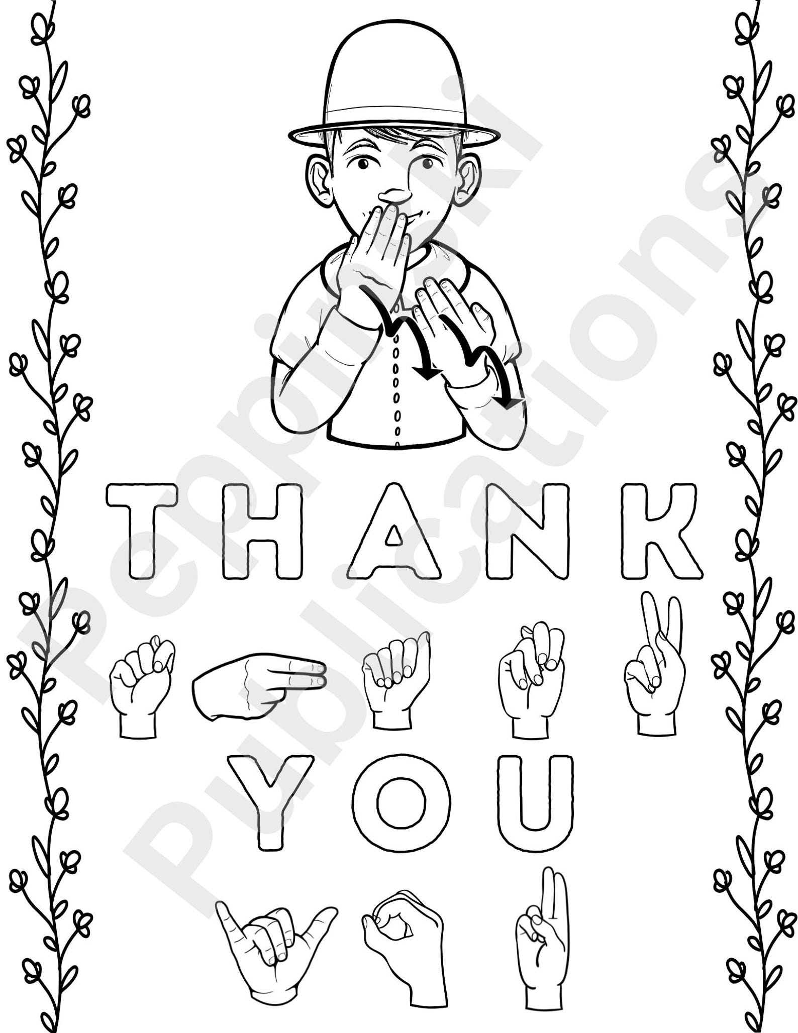 Thanksgiving American Sign Language Coloring Pages | Coloring for Kids ...