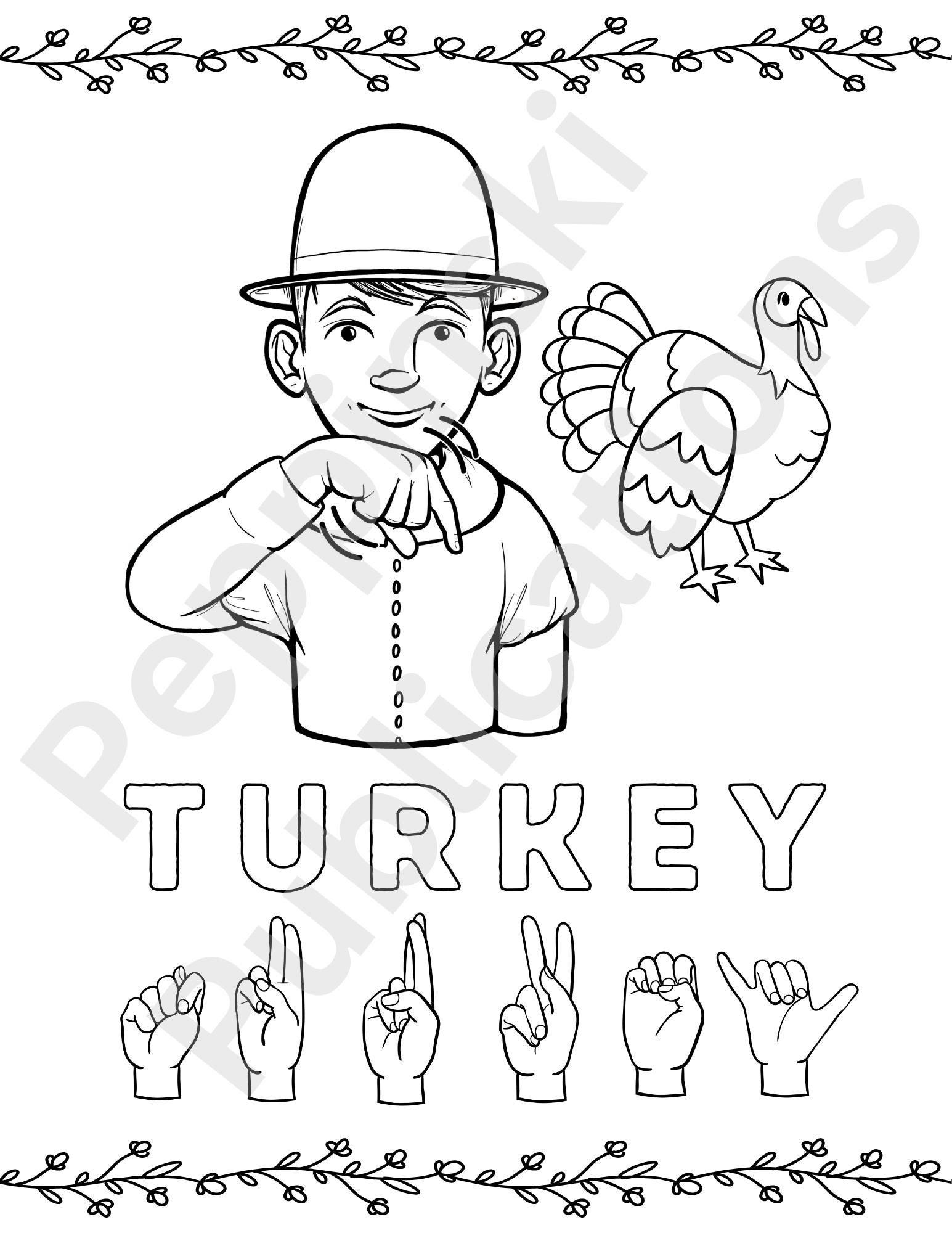 Thanksgiving American Sign Language Coloring Pages | Coloring for Kids ...