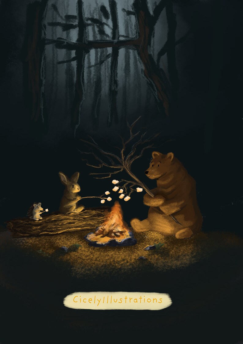 Nature Cottagecore Wall Art Decor, Travelling Camping Cute Bear Fox and ...