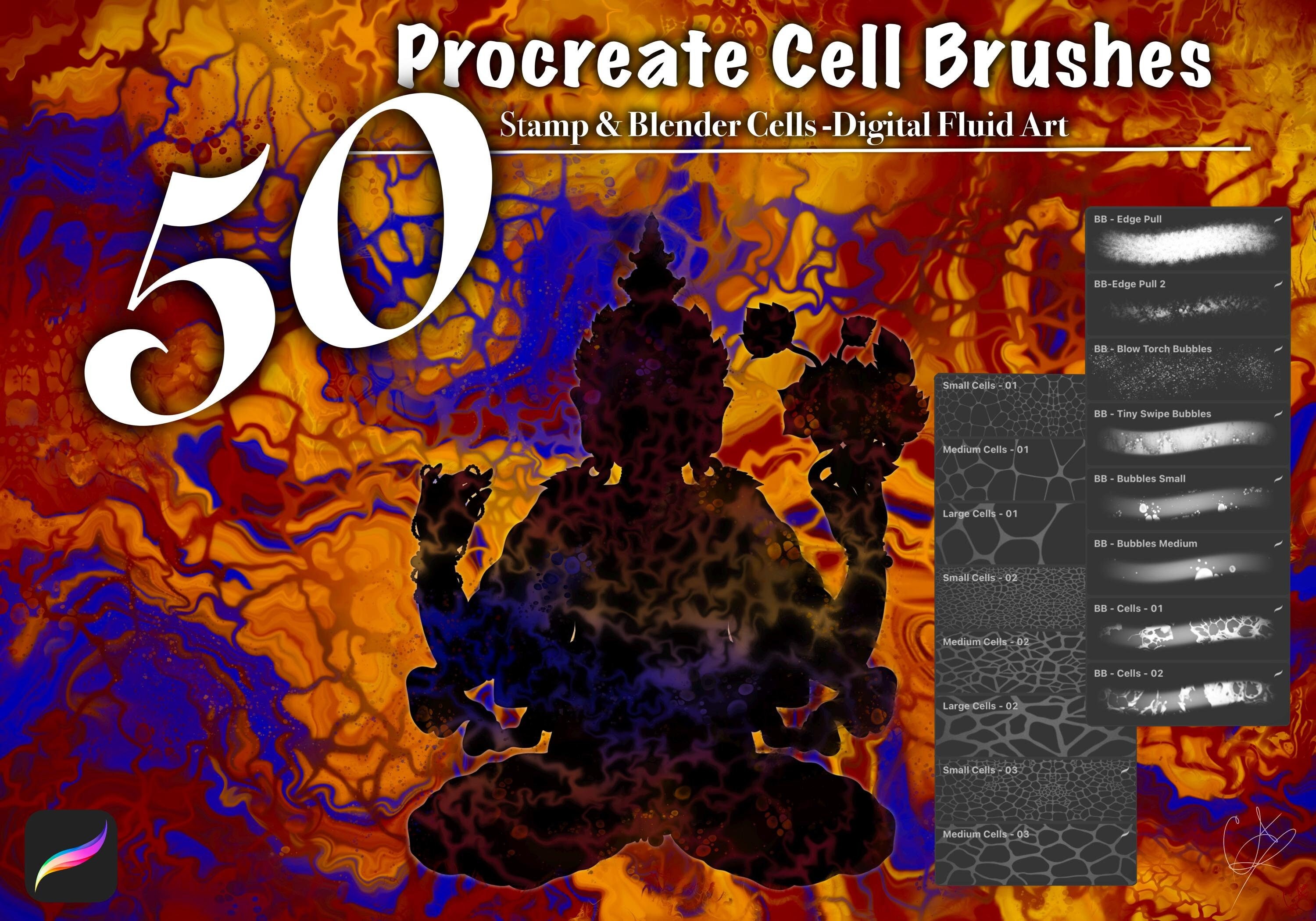 50 Procreate Cell Brushes, Stamp Cell Brushes, Blender Cell Brushes ...