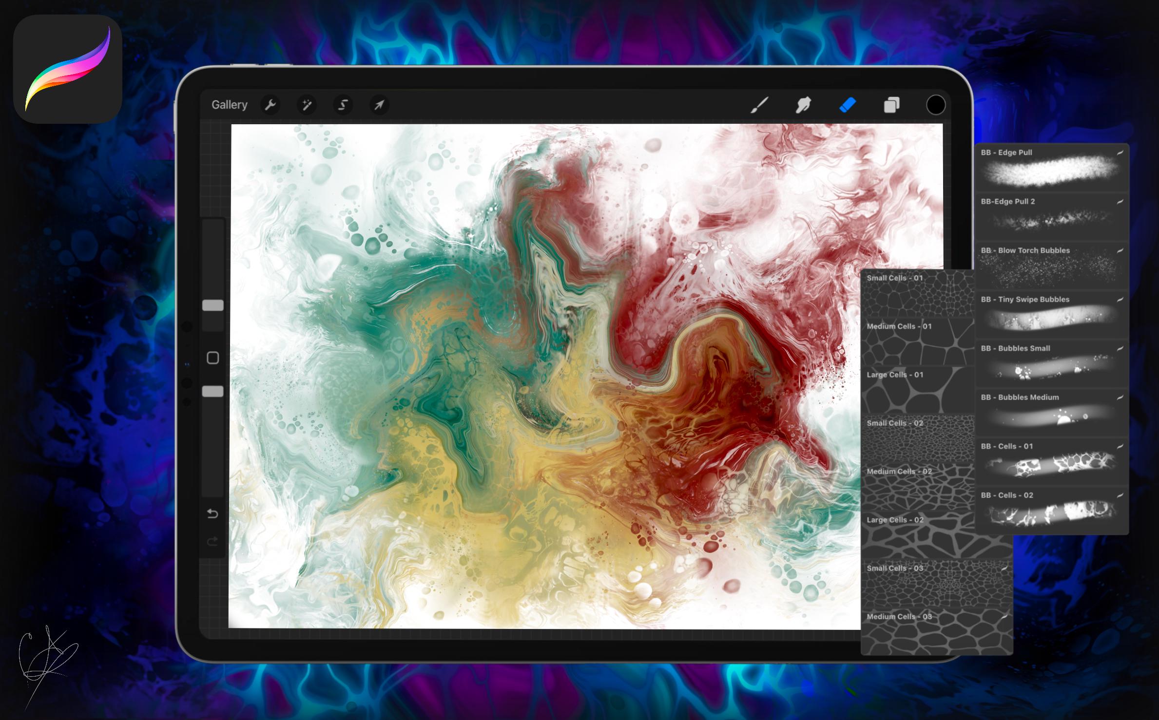 50 Procreate Cell Brushes, Stamp Cell Brushes, Blender Cell Brushes, Digital Fluid Pour Cells ...