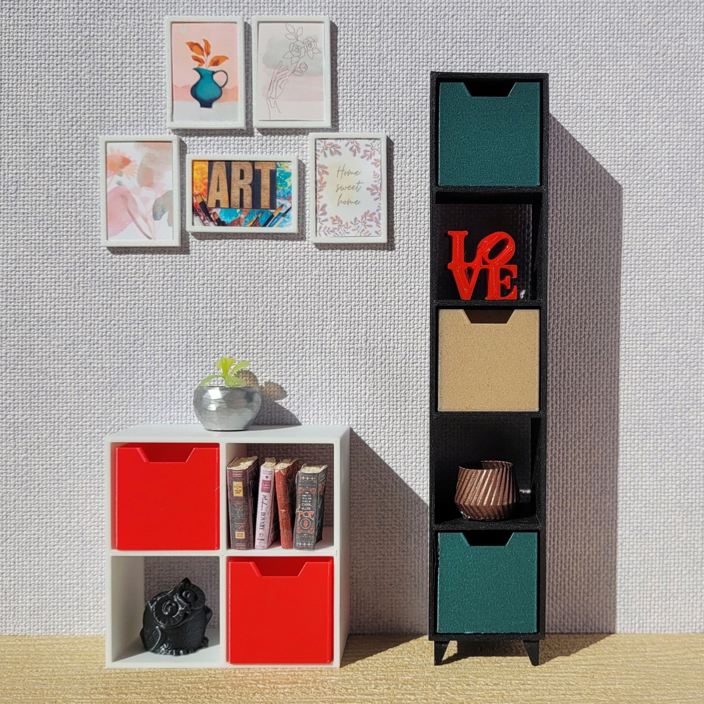 Tall 5 Cube Storage Unit, Miniatures Shelving, Shelving for Dollhouse ...