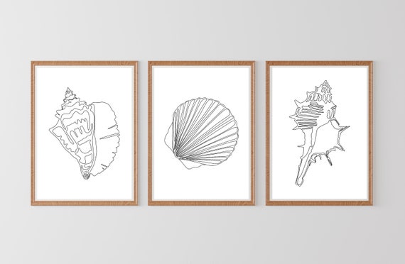 Line Art Seashell Set of 3 Printable Wall Art Modern Sea - Etsy