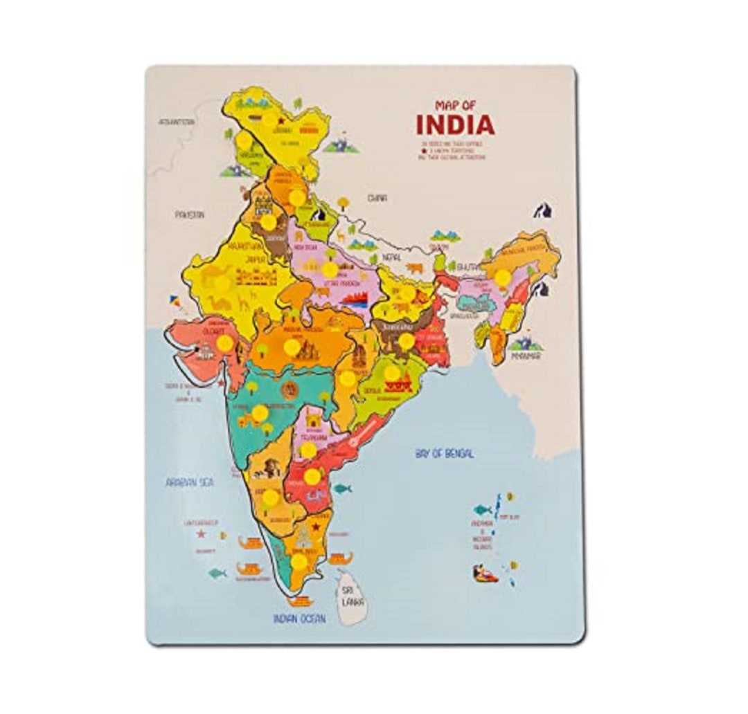 Wooden Educational Learning India Political Map Puzzle Board for Kids ...