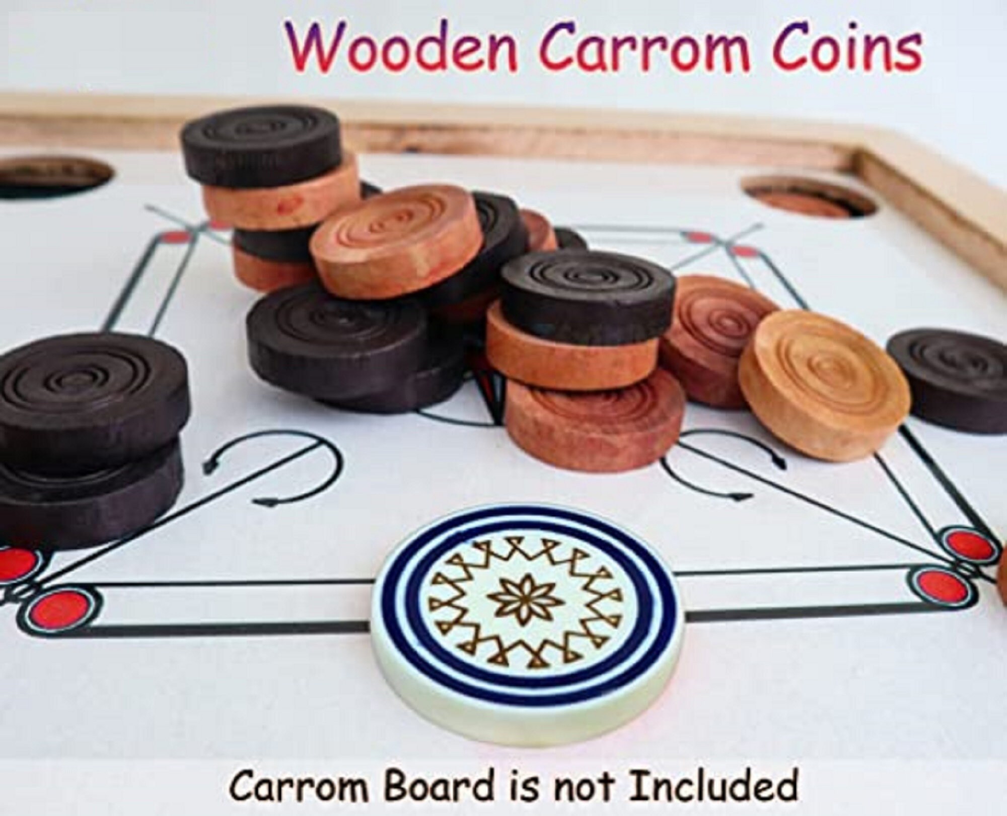 Carrom Playing Coins and Powder 20 Wooden Coins 1 Striker 1 Urea Powder ...