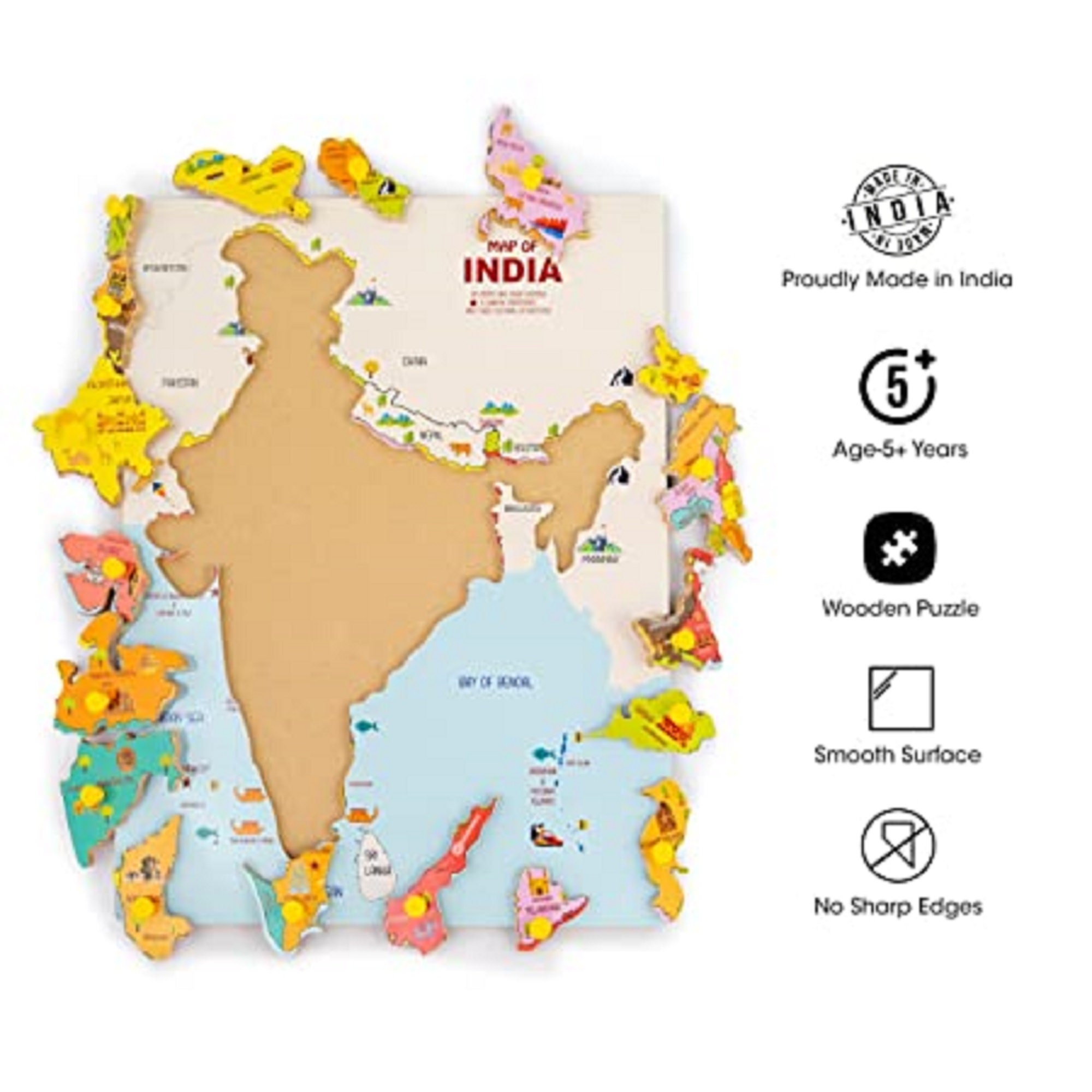 Wooden Educational Learning India Political Map Puzzle Board for Kids ...
