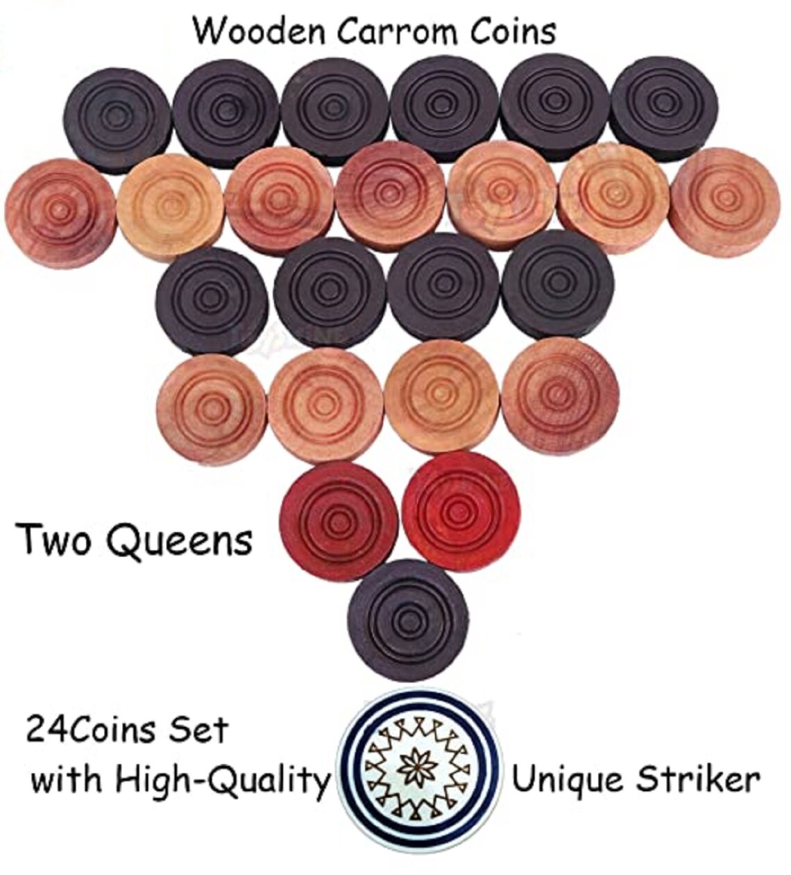 Carrom Playing Coins and Powder 20 Wooden Coins 1 Striker 1 Urea Powder ...