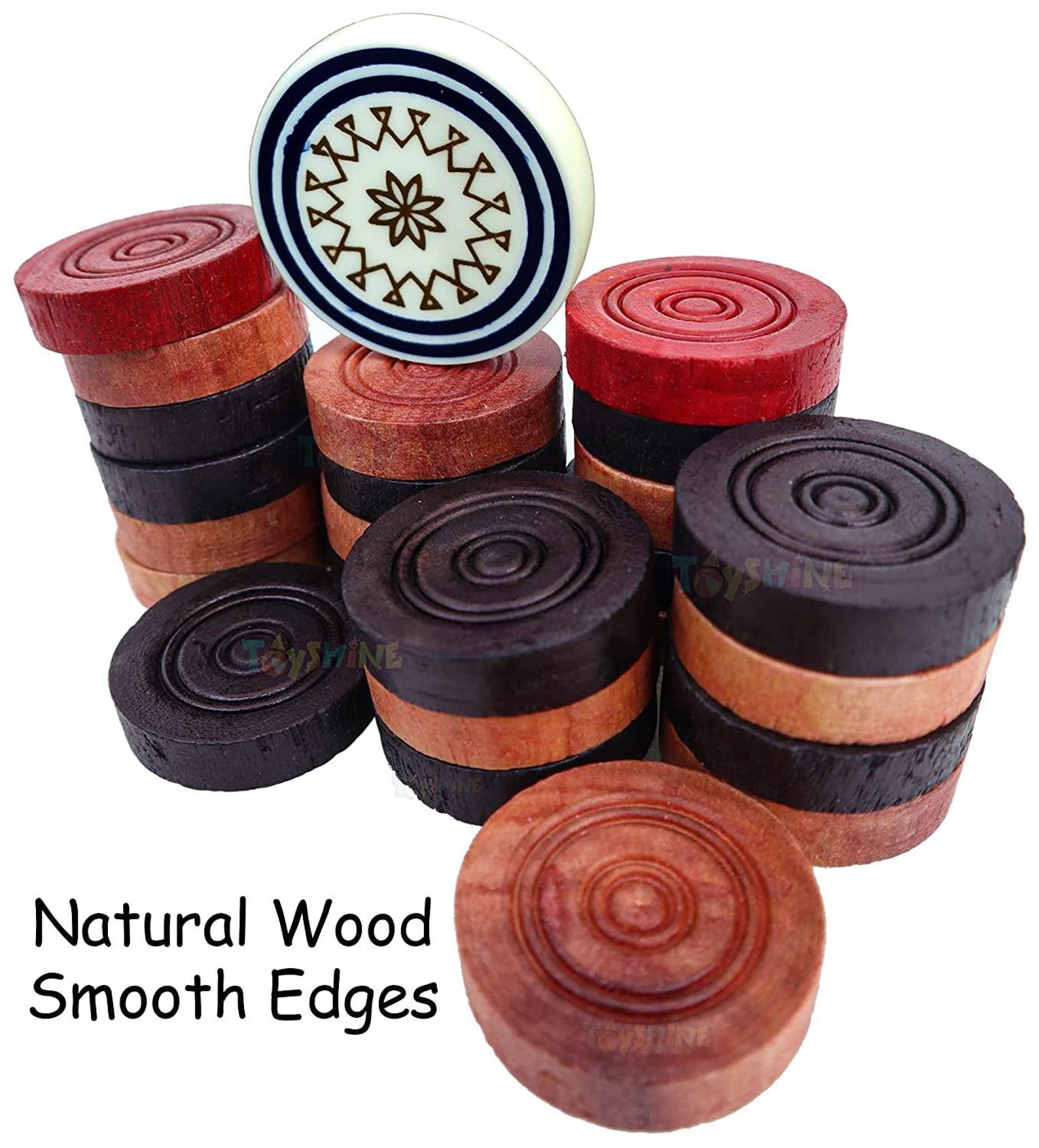 Carrom Playing Coins and Powder | 20 Wooden Coins | 1 Striker | 1 Urea ...
