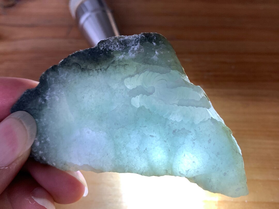 Burmese Ice Jadeite Rough Raw Stone Slab: Natural Fei Cui Gemstone (74g ...