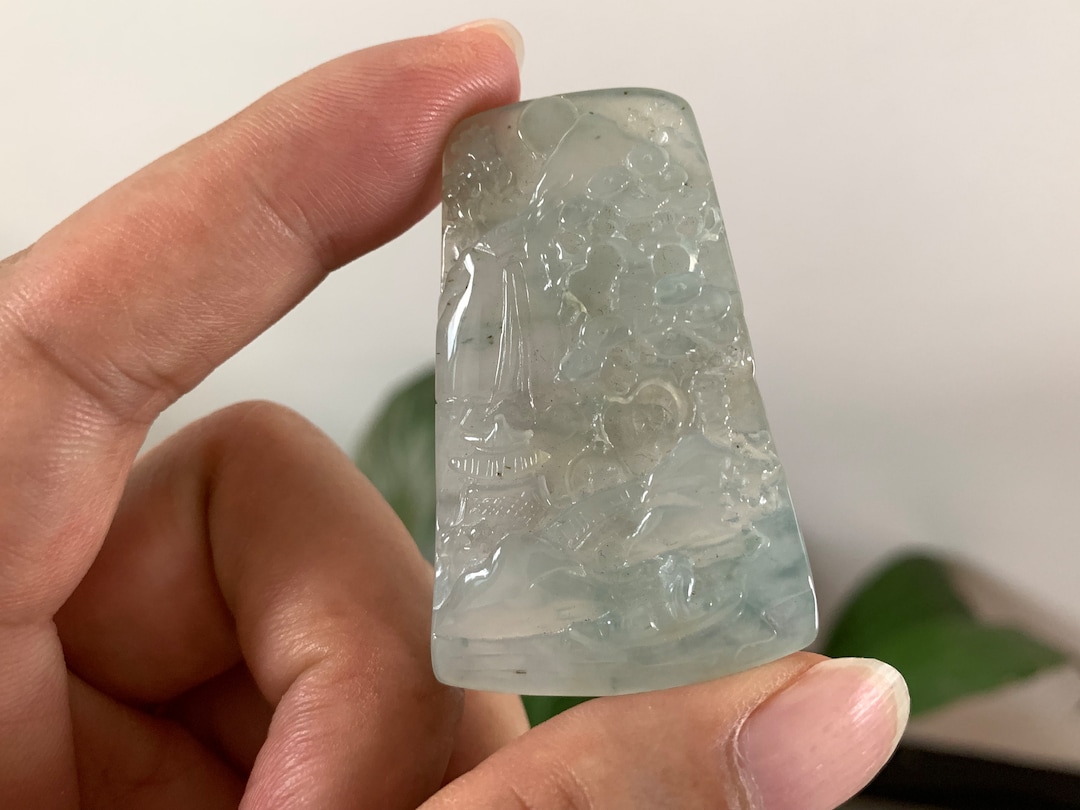 Burmese Ice Jadeite Jade Flower Pendant: Natural Scenery, Pagoda ...