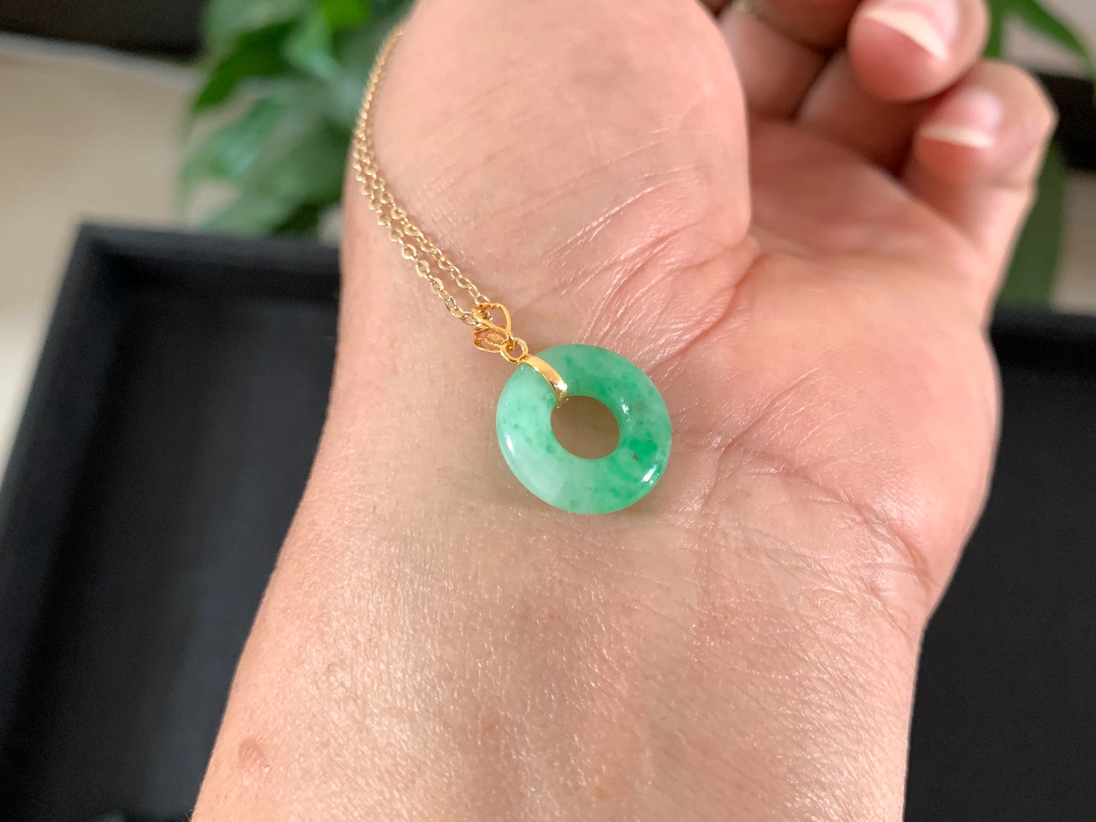18k Solid Gold Certified Myanmar Natural Green Jade Jadeite Donut ...