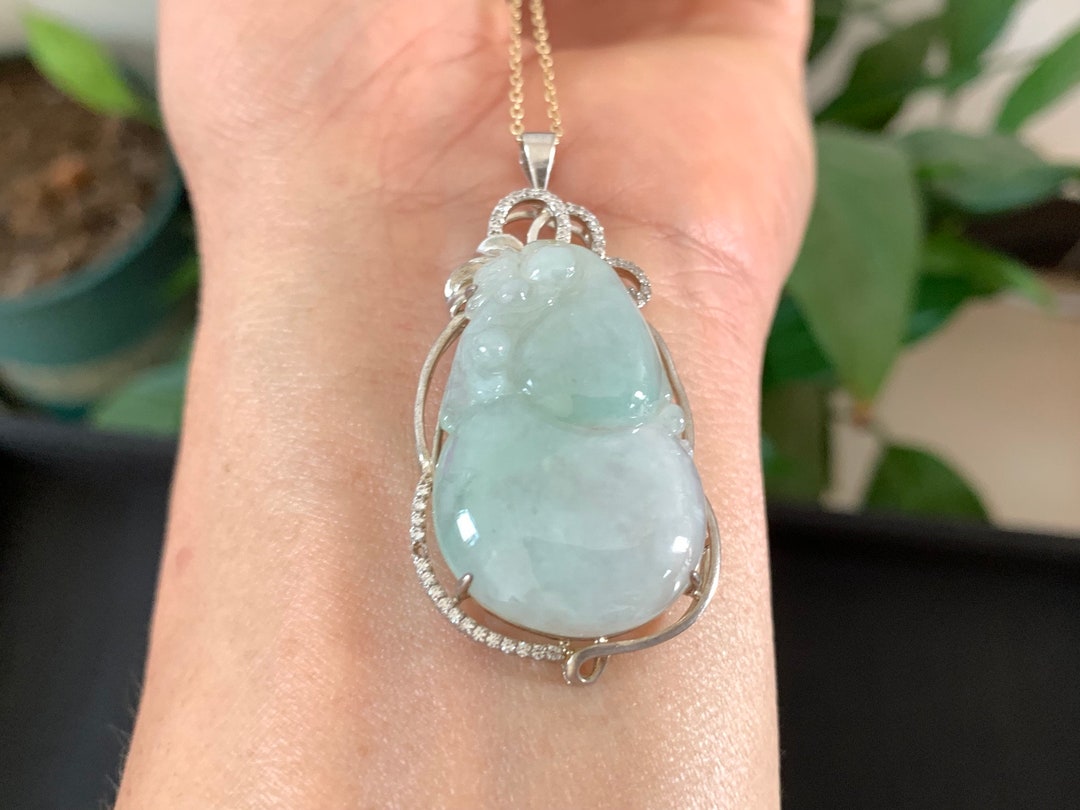 Sterling Silver Myanmar Jadeite Gourd Pendant Necklace With Zircon - Etsy