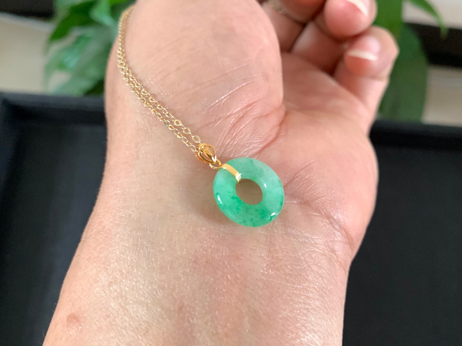18k Solid Gold Certified Myanmar Natural Green Jade Jadeite Donut ...