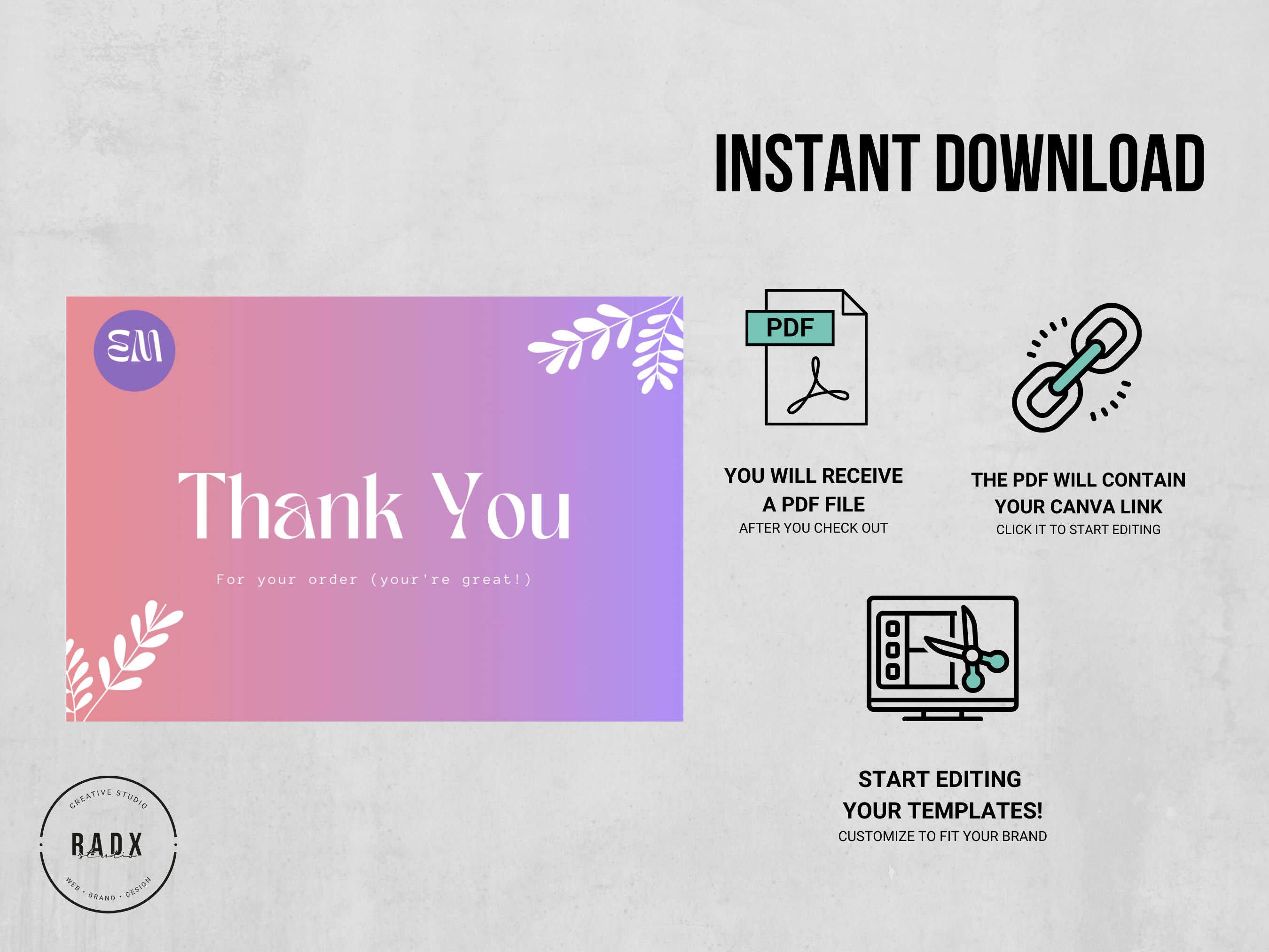 Editable Business Thank You Card, Printable Modern Thanks for Your ...
