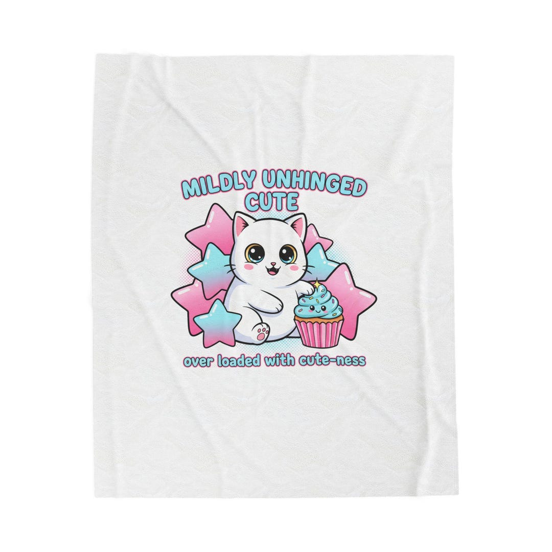 Mildly Unhinged Cute Cat Plush Blanket | Chaotic Kawaii, Whimsical ...