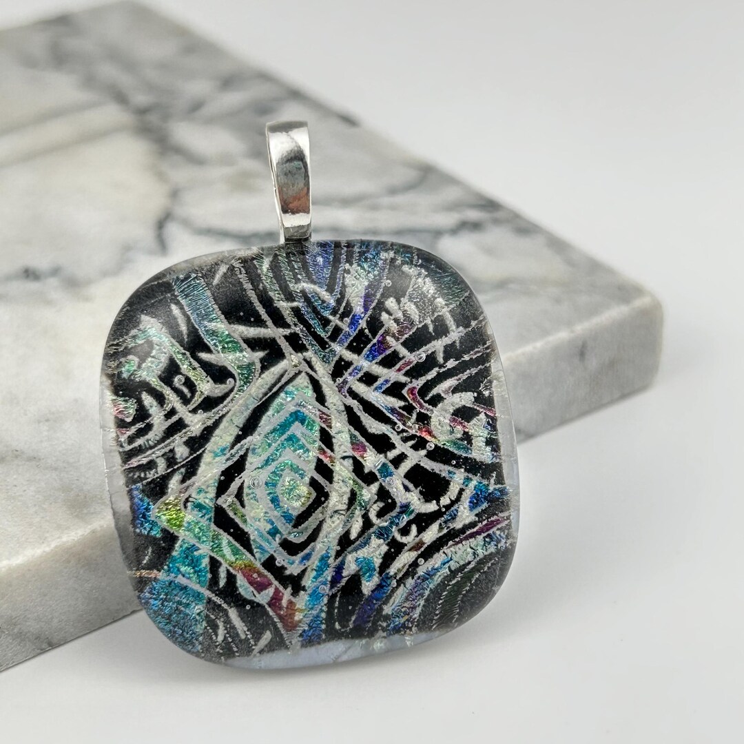 Rainbow Diamond Pattern on Top Double Layer Fused Glass Jewelry Small ...