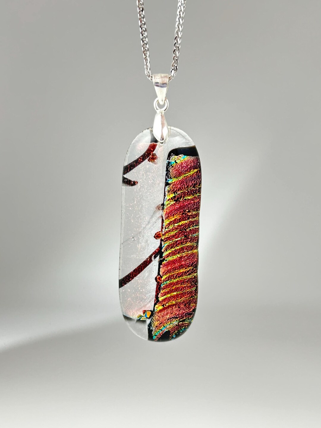 Golden Red Elongated Half Transparent Fused Glass Jewelry Long Strip ...