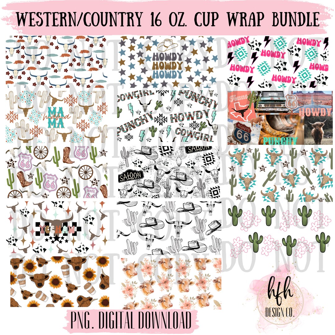 16 Oz. Cup Wrap Western Bundle design Bundle digital Download instant ...