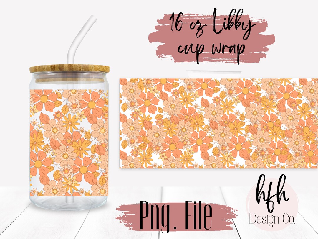 16 Oz. Libby Can Wrapglass Can Wrappngsublimationretro Flower Coffee ...