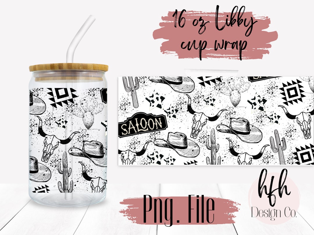 16 Oz. Libby Can Wrapglass Can Wrappngsublimation Cow Western Coffee ...