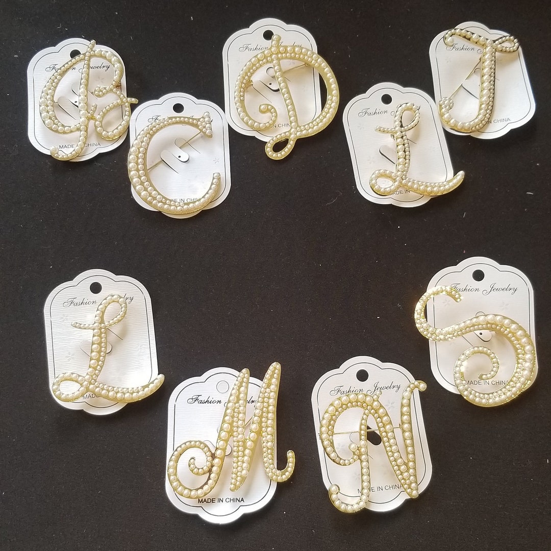 Pearl Inlay Gold Letter Alphabet Initial Brooch - Etsy