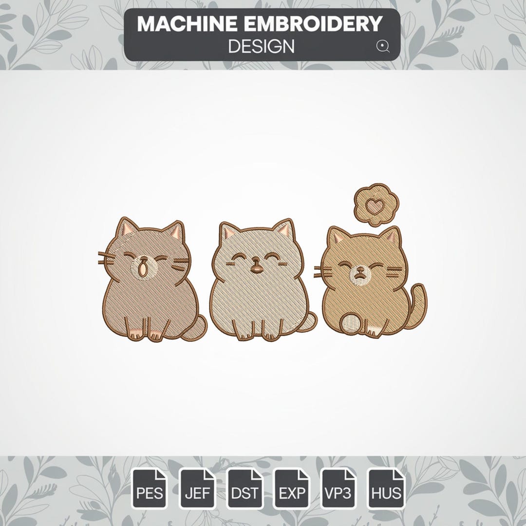 Cute Cat Embroidery Designs, Cat Lover Embroidery File, Cat Machine ...