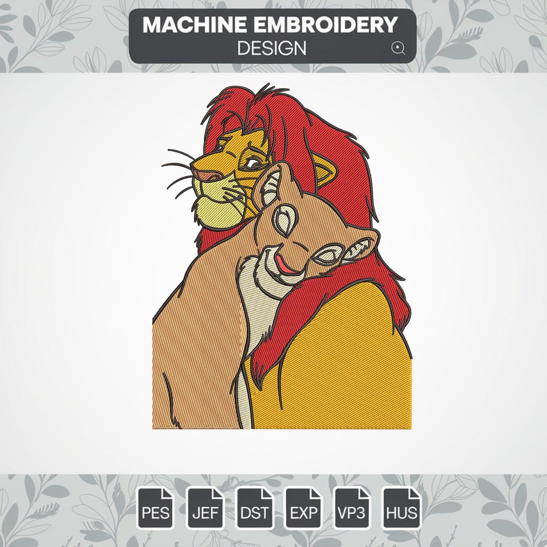 Simba Nala Love Embroidery Designs, Lion Lover Embroidery File ...