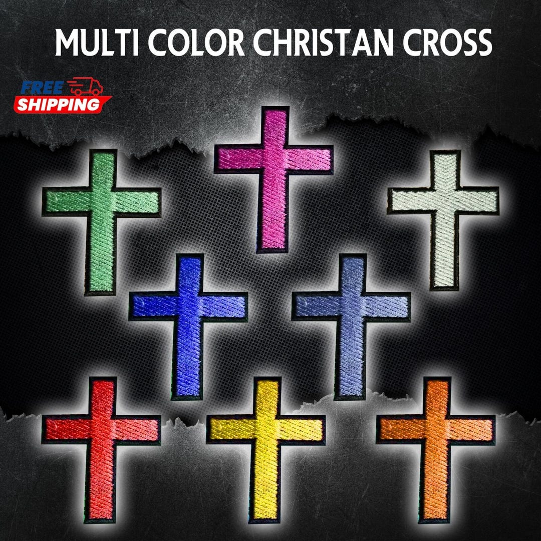 Cross Christian Embroidered Patch, Multicolor Jesus Embroidered Patches ...