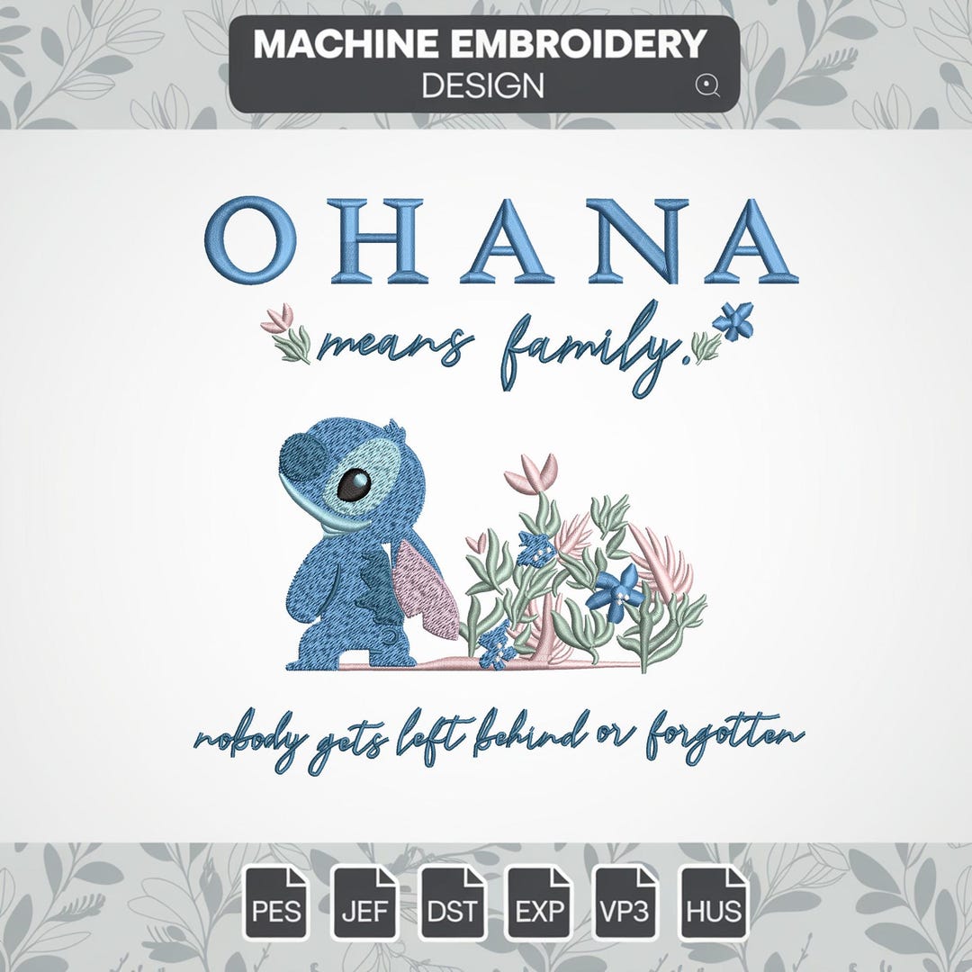 Ohana Means Family Embroidery Designs, Blue Alien Embroidery File, Blue ...