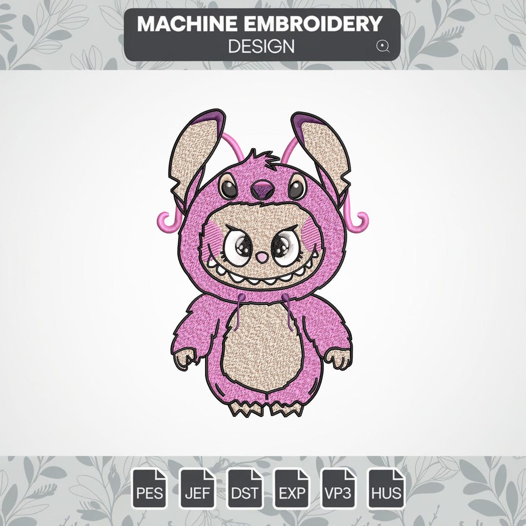Labubu Embroidery Designs, Pink Alien Embroidery File, Labubu Machine ...