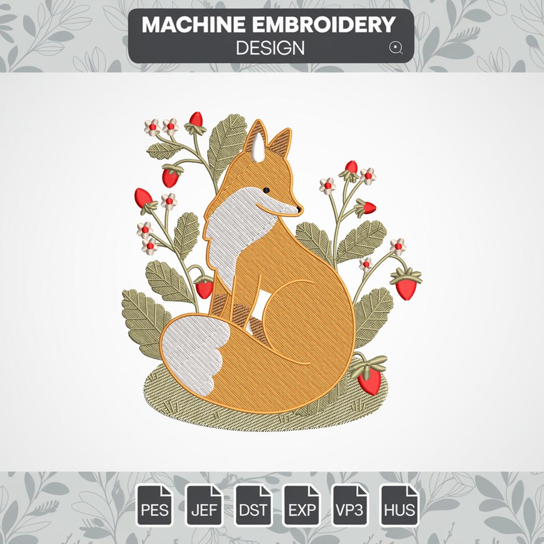 Fox Embroidery Designs, Fox Flower Embroidery File, Cuite Fox Machine ...