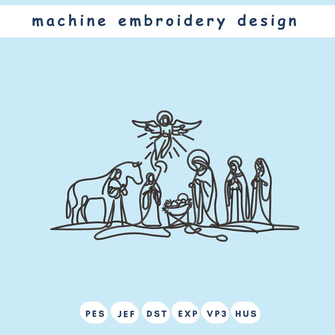 Nativity Scene Embroidery Designs,christmas Line Art Embroidery File ...