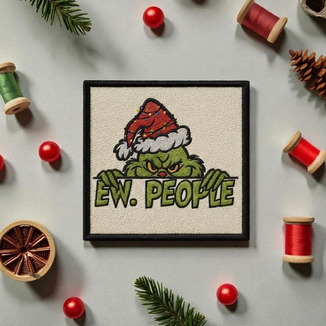 EW. PEOPLE Funny Anti-social Christmas Patch, Grumpy Green Creature in ...