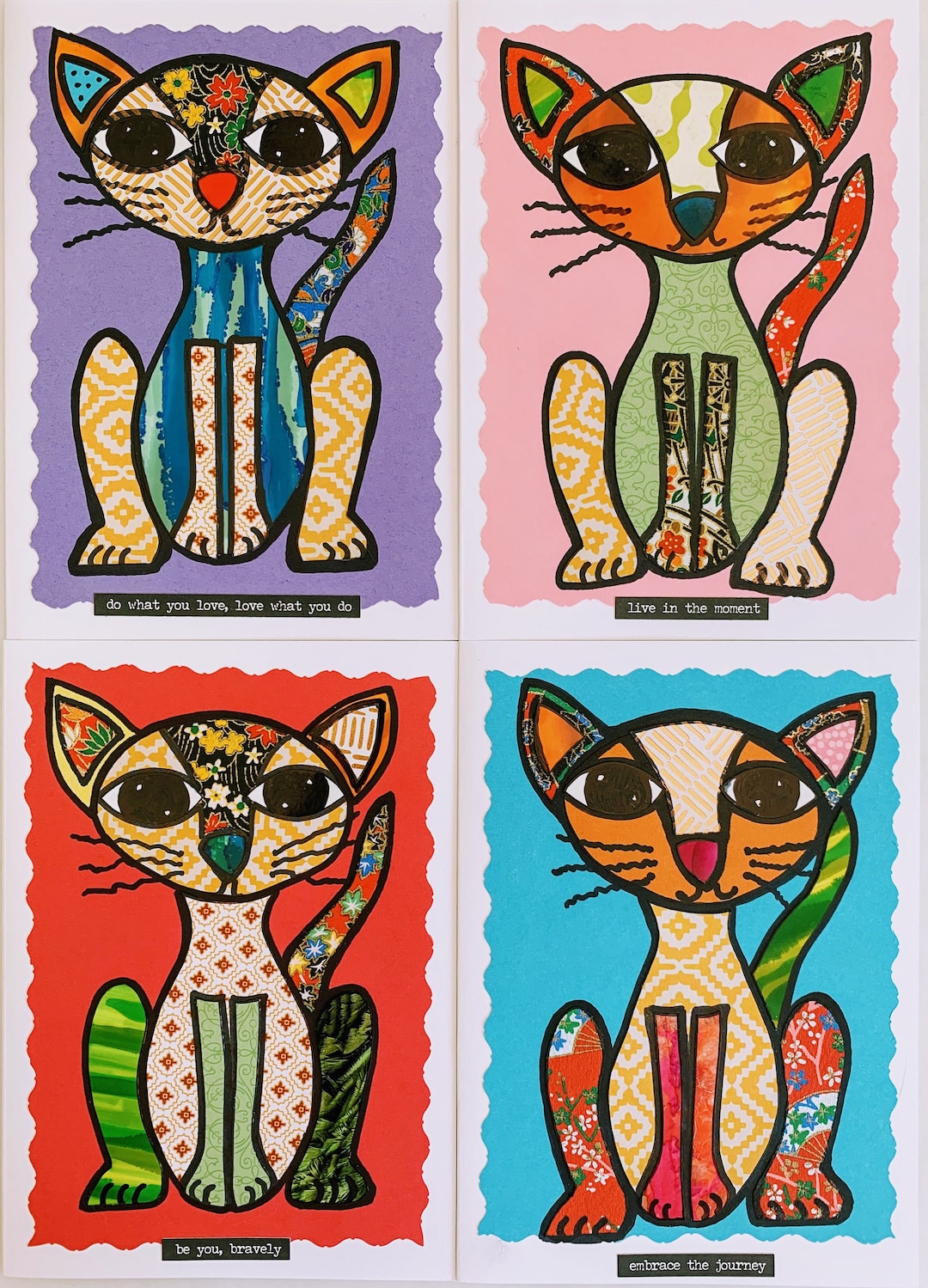 Set of 4 Cat Theme Motivational, Blank 5x7 Inch Greeting Cards, Alcohol ...