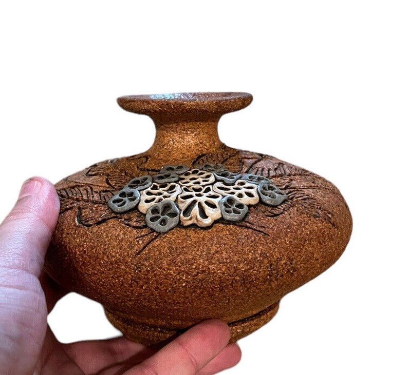 Vintage Sand Pottery Vase Signed S.J.T. Carma Hand Crafted Vase 1980's ...