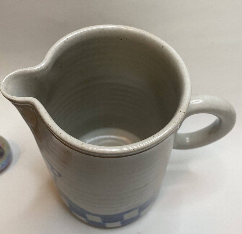 DEBBIE DEAN Pottery Pitcher Spotted Cow Blue Checkers Folk Art - Etsy