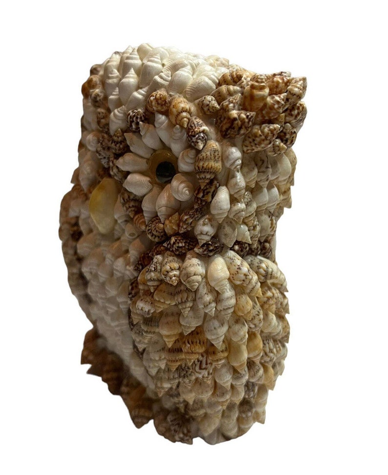 Vintage Sea Shell Owl Figurine Folk Art Bird Statue Kitschy Beach Decor ...