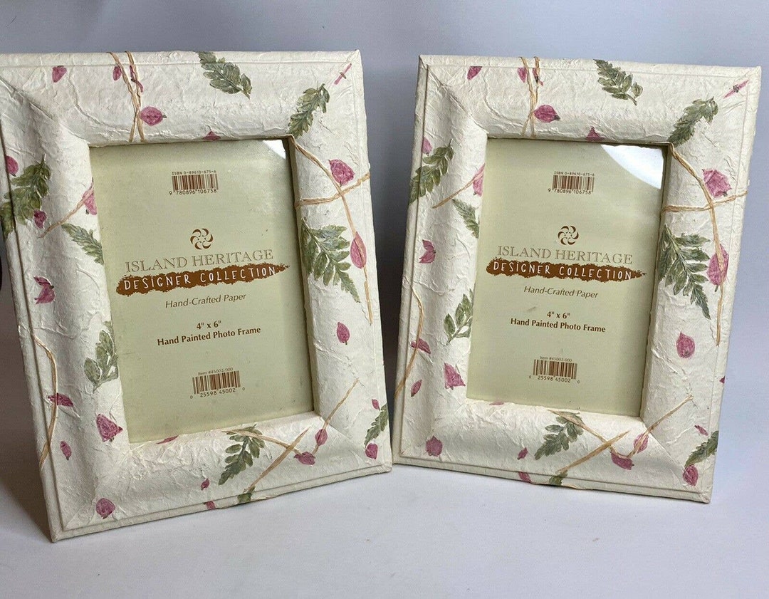 ISLAND HERITAGE Photo Picture Frame HAWAIIAN Hand Painted Flowers 4x6 ...