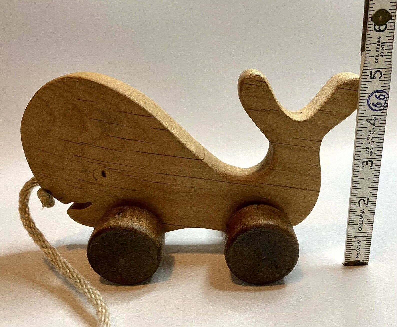 Handmade Whale Wood Pull Toy Wobbly Fun Wheels String Rope Fish Nursery ...