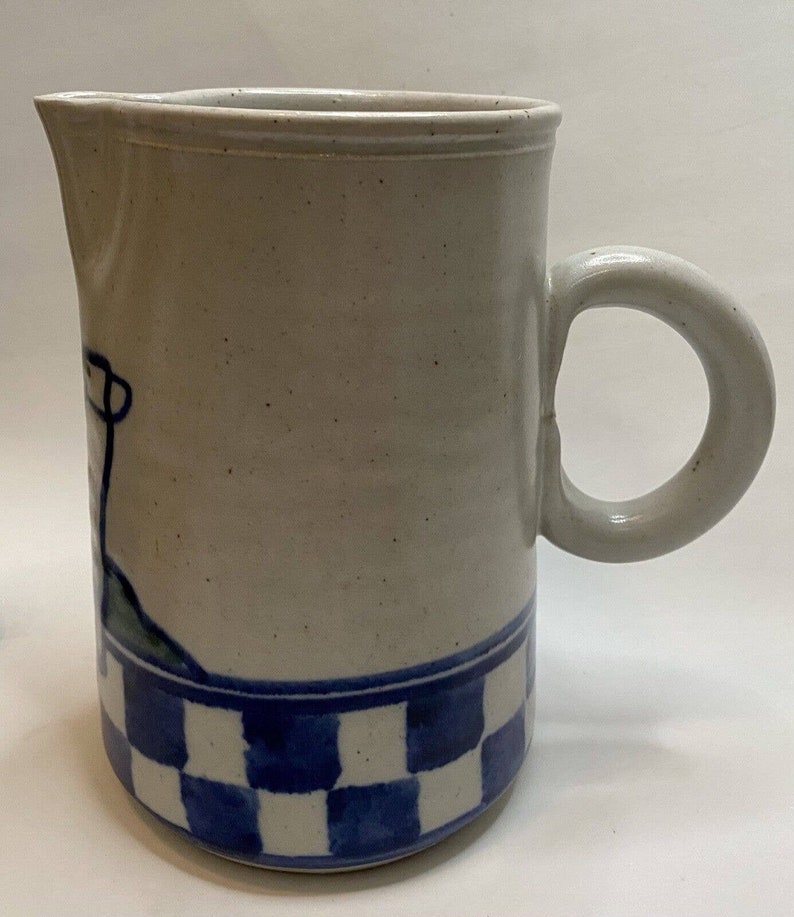 DEBBIE DEAN Pottery Pitcher Spotted Cow Blue Checkers Folk Art - Etsy