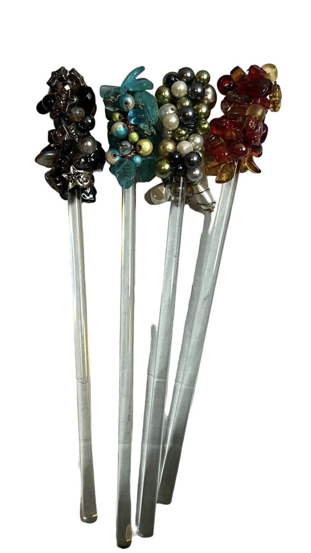 Cocktail Drink Swizzle Sticks Set 4 Stirrers Blown Glass Bead Pearl ...