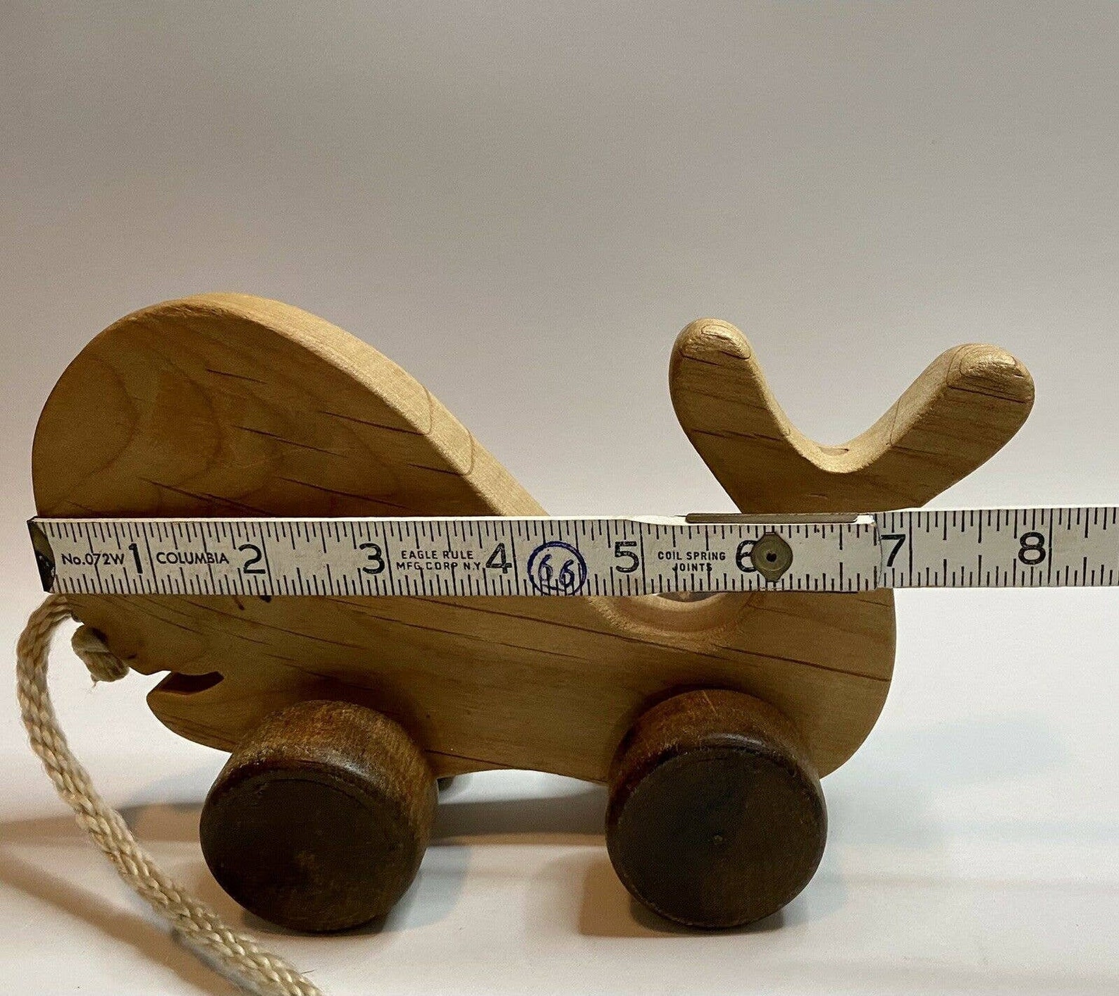 Handmade Whale Wood Pull Toy Wobbly Fun Wheels String Rope Fish Nursery ...