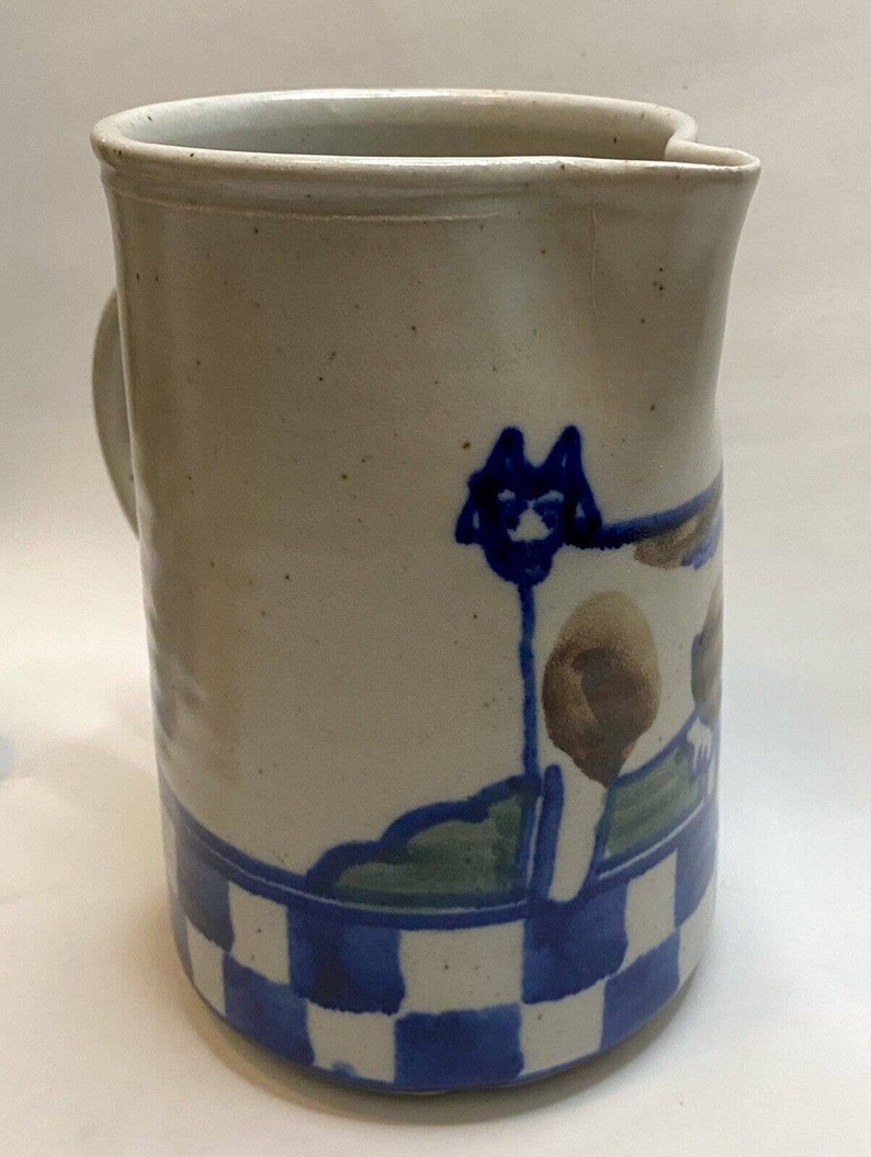 DEBBIE DEAN Pottery Pitcher Spotted Cow Blue Checkers Folk Art - Etsy