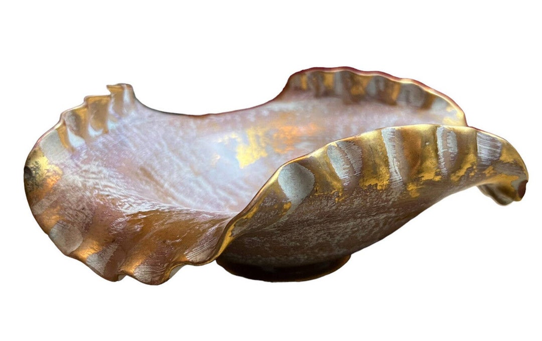 Vintage Stangl Bowl Hollywood Regency Gold Bowl 1950's 60's Ruffled MCM ...