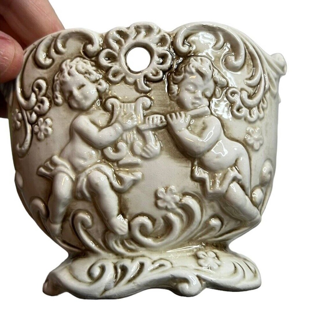 Vintage Inarco Japan Cherub Angel Cupid White Planter Dish Bowl Vase ...